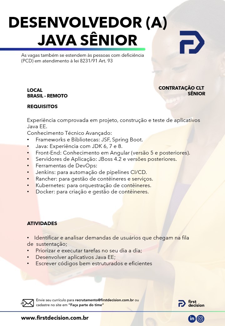 [MGI] Desenvolvedor JAVA - Sênior | First Decision