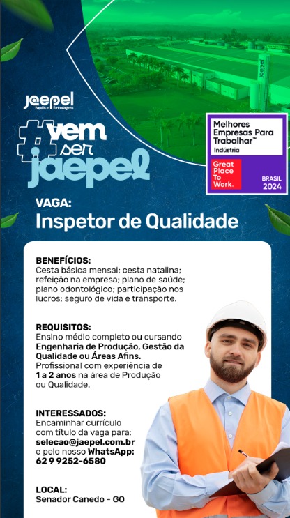 Inspetor de Qualidade Embalagem Jr | JAEPEL PAPEIS E EMBALAGENS