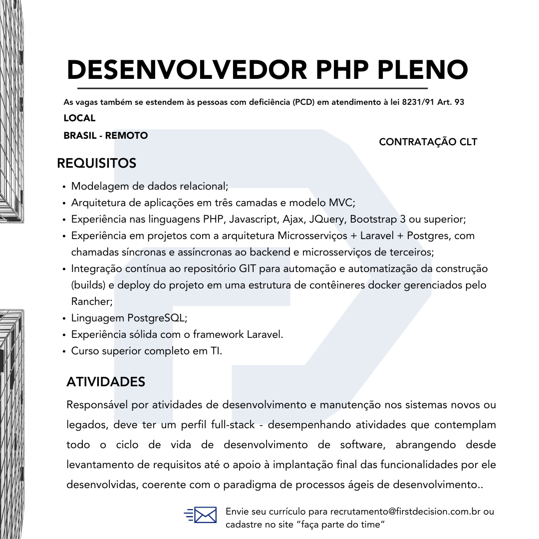 [MGI] Desenvolvedor PHP - Pleno | First Decision